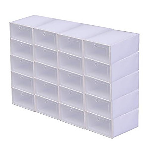 LOYALHEARTDY 20 PCS Shoe Storage Boxes Clamshell Clear Shoe Boxes Stackable Plastic Shoe Boxes with Lids Foldable Shoe Sneaker Containers Easy Assembly Home Shoe Organizer For Sneaker Storage