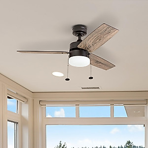 Prominence Home Reston, 42 Inch Modern Farmhouse LED Ceiling Fan with Light, Pull Chain, Dual Mounting Options, Dual Finish Blades, Reversible Motor - 51015-01 (Bronze)