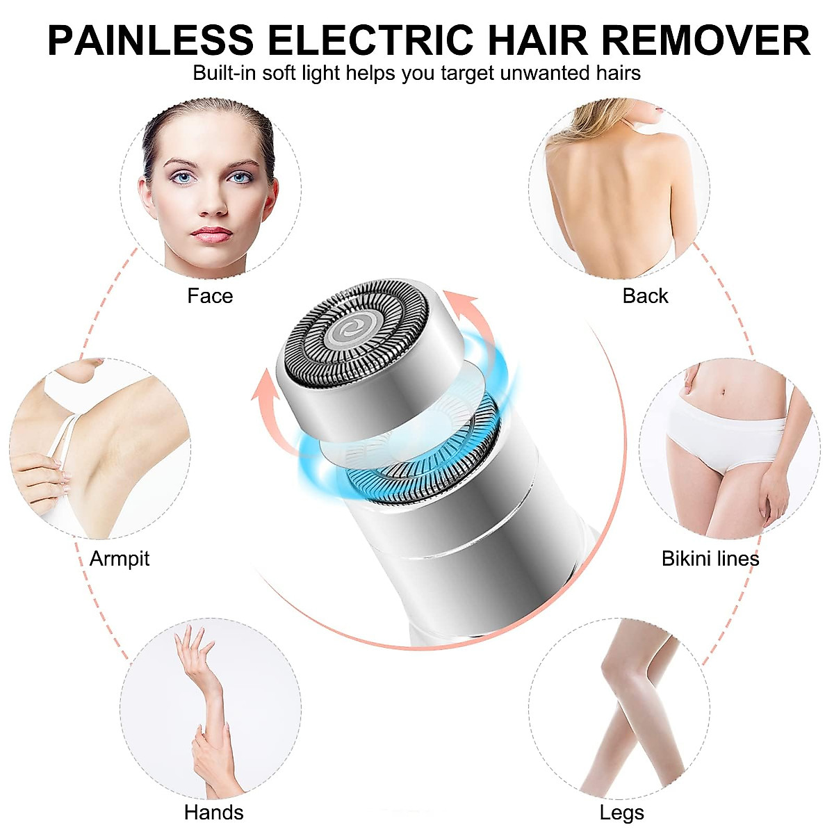 Flawless Hair Remover for Women, Rechargeable Painless Face Shavers for Women with 1× Replacement Head, Noise-Free Electric Facial Hair Removal on Full Charge, for Face, Upper Lips, Chin, Arms, Legs