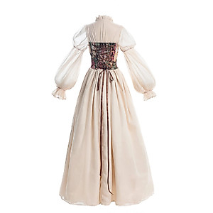 LTAKK Renaissance Dress Women Medieval Costume Victorian Ren Fair Dresses with Floral Corset, Beige, Large