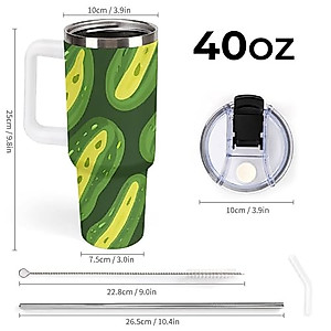Abstract Cucumbers Pickles 40oz Water Bottle Double Wall Insulated Tumbler with Handle Leakproof Travel Mug White-style