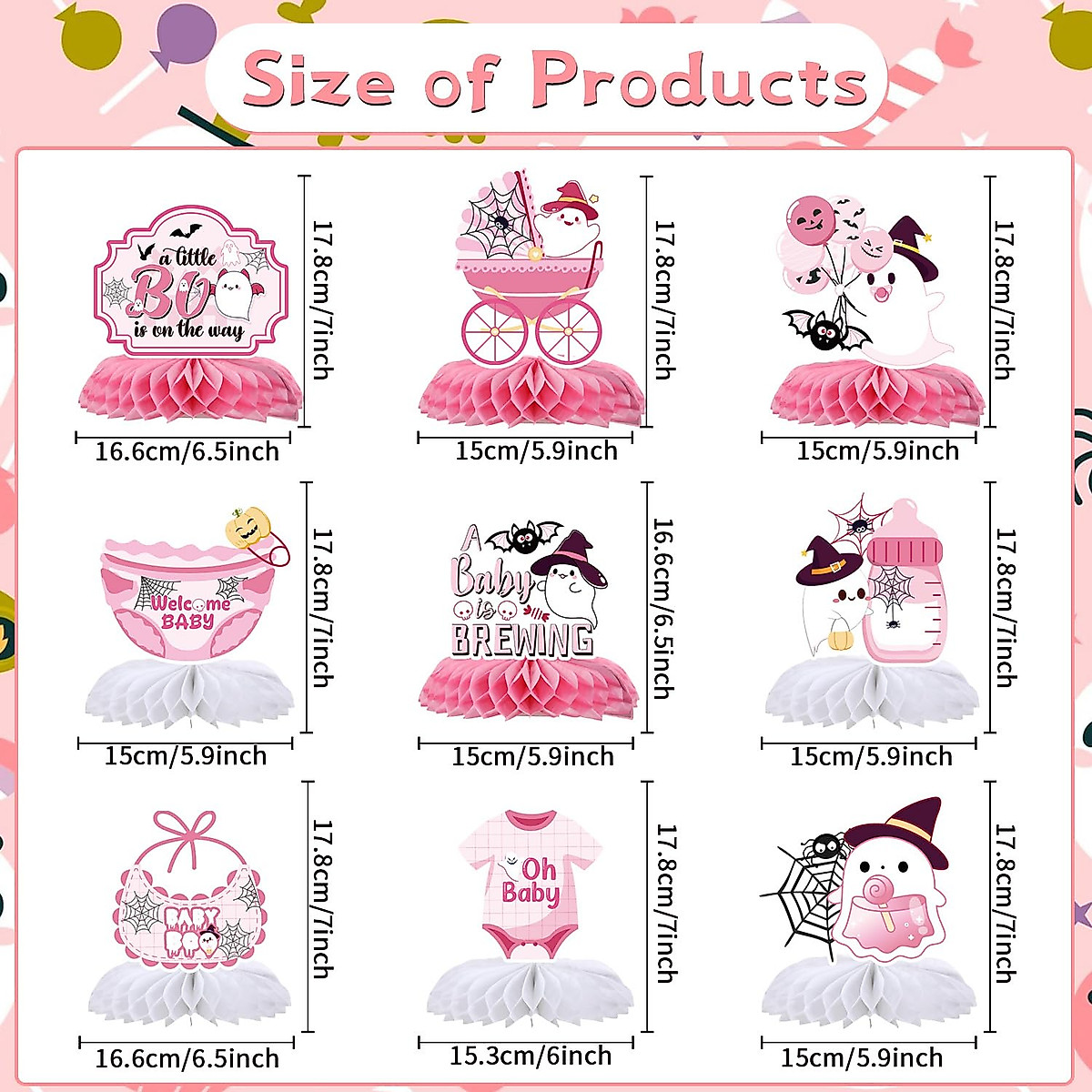 Yoyuspy Halloween Baby Shower Decorations - 9PCS A Little BOO Is On The Way Baby Shower Decorations Cute Ghost Baby Shower Honeycomb Centerpieces Table Decor Pink Gender Reveal Party Supplies Girls
