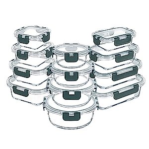 VERONES 24 Pieces Glass Food Storage Containers Set, Airtight Glass Lunch Containers, Stackable Glass Meal Prep Containers with Lids,BPA-Free, for Microwave, Oven, Freezer & Dishwasher Friendly,Grey