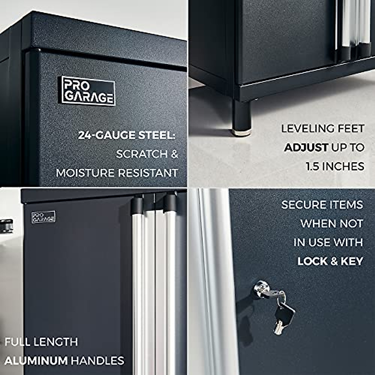 ClosetMaid ProGarage Garage Storage Base Cabinets & Workbench Top 3-Piece Set, Custom, Durable, Adjustable, Steel Construction, Black