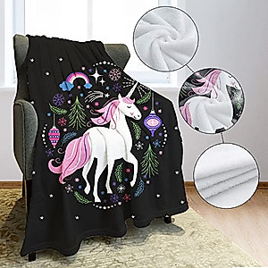YISUMEI Unicorn Black Throw Blanket Leaves Stars Firework Fleece Blanket Soft Warm Cozy for Sofa Couch Bed 50"x60"