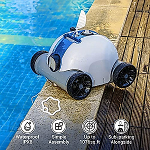 Cordless Robotic Pool Cleaner, Automatic Pool Vacuum with 60-90 Mins Working Time, Rechargeable Battery, IPX8 Waterproof for Above/In-Ground Swimming Pools Up to 861 Sq Ft