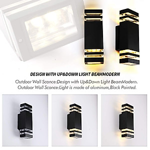 LANFU 12.8inch LED Outdoor Rectangular Modern Wall Sconce Waterproof 12W, Black Exterior Wall Light Fixture Outside for House Patio Garage,2700k Warm White, IP65 Waterproof Up and Down Light (1 PCS)