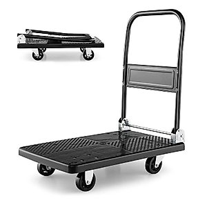 Goplus Folding Push Cart Dolly, Moving Platform Hand Truck w/ 360° Swivel Wheels, Spacious & Non-Slip Loading Area, Rolling Flatbed Cart for Loading & Storage, 440 LBS Max Load (28" x 19")