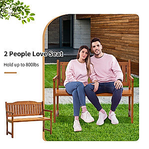 Sunnibety Outdoor Bench Weatherproof, 2-Person Solid Wood Garden Bench for Outdoors, Park Bench for Outside Patio Porch Poolside Balcony, 47.4" W x 20.6" D x 36.2" H (Natural)