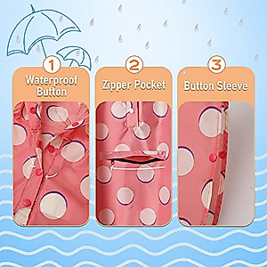 SaphiRose Lightweight Kids Rain Poncho Jacket Waterproof Outwear Rain Coat Pink Polka Dot X-Large