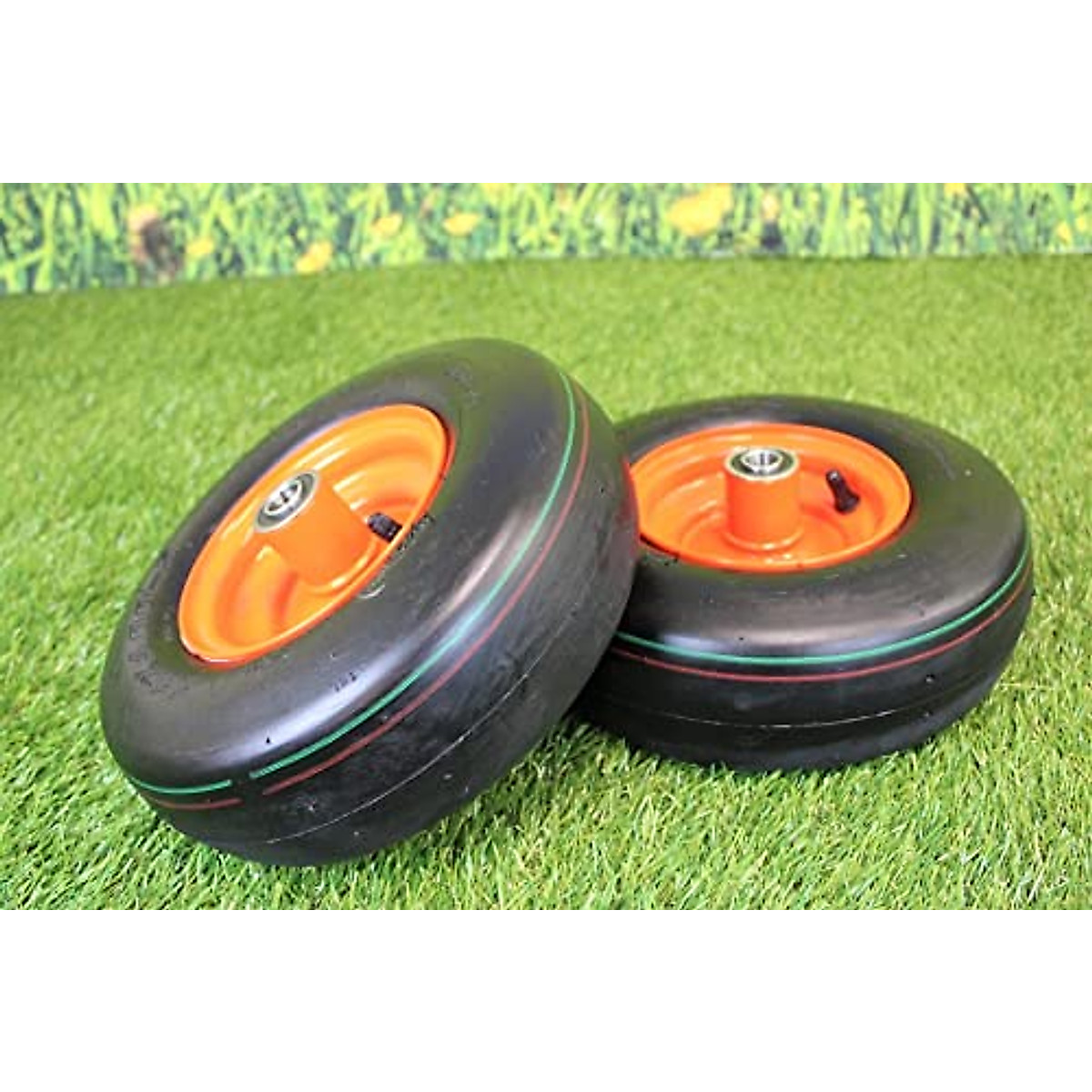(Set of 2) 11x4.00-5 Tires & 5.25 Kubota Orange Wheels 4 Ply for Lawn & Garden Mower