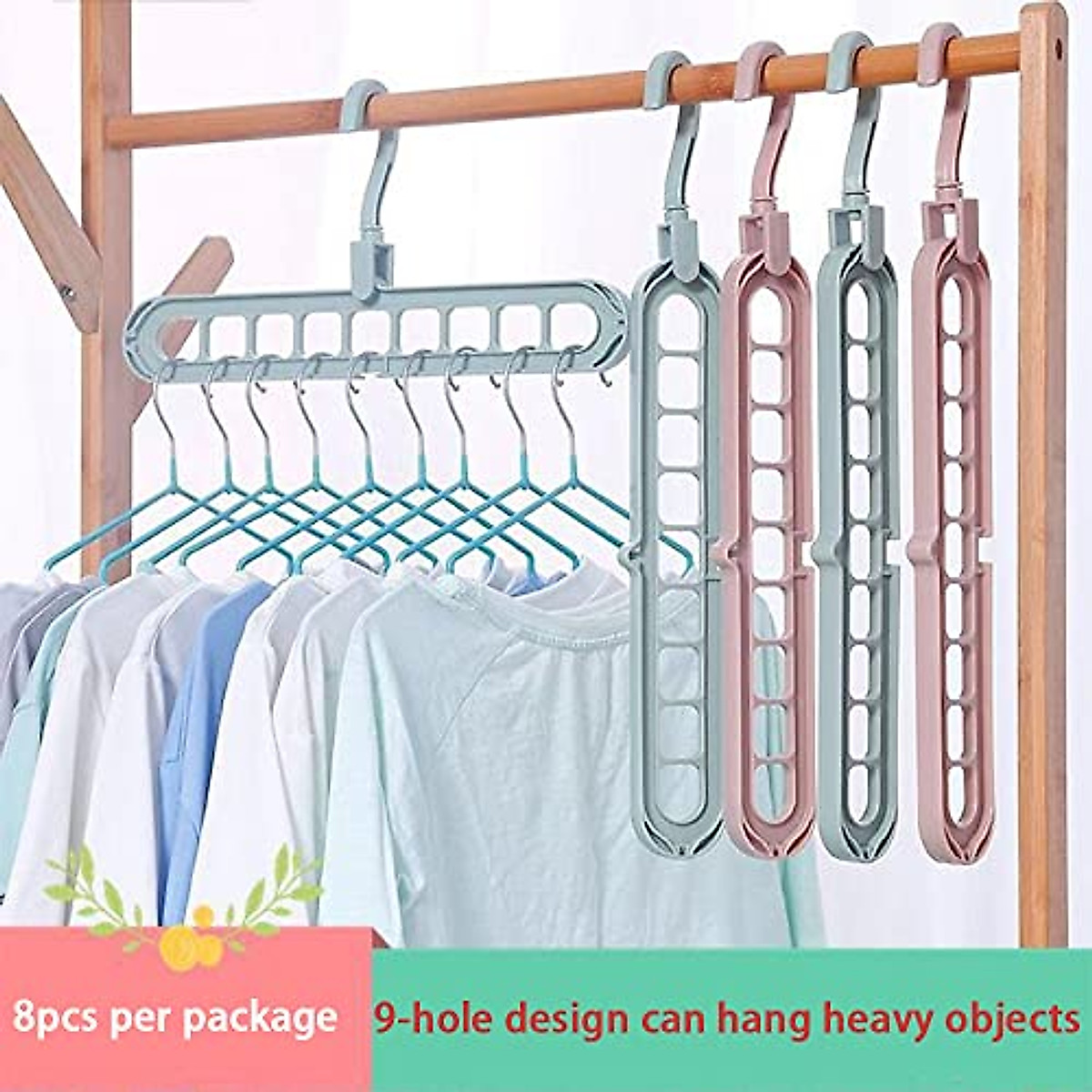 8pcs Magic Hanger Connector Multi-Functional Horizontal and Vertical Hanging Clothes 9 Jack 360 Degree Rotation New Space-Saving Hanger Stacking Easy Storage of Heavy Clothing