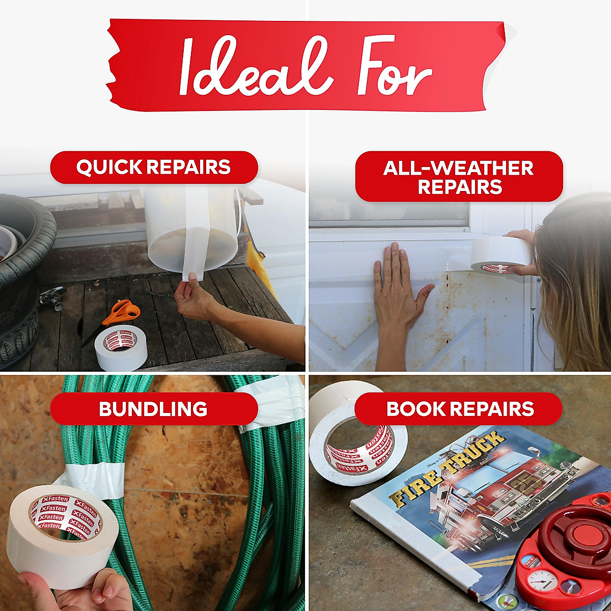 XFasten Duct Tape White, 2 Inches x 50 Yards, All-Weather Duct Repair Tape for Heavy-Duty Repair, Patching, Packing | High Tensile Strength & Shear Stress Resistance | Cold and Snow Resistant