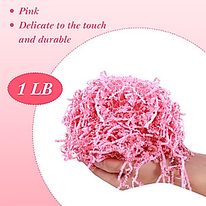 Crinkle Cut Paper Shred Filler Shredded Paper for Gift Box Crinkle Paper Metallic Shredded Crinkle Cut Paper Easter Grass Tissue Paper for Wedding Birthday Wrapping Boxes Bags (1 LB, Pink)