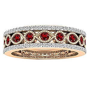 Dazzlingrock Collection Round Garnet & White Diamond Ladies Vintage Stackable Wedding Band | 10K Rose Gold, Size 6