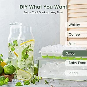 DOQAUS Ice Cube Tray with Lid and Bin, Silicone & Plastic Ice Cube Trays for Freezer with Ice Box, 4 Pack Ice Trays with Ice Container, Stackable Ice Tray with Storage Ice Bucket Bin, Ice Tong & Scoop
