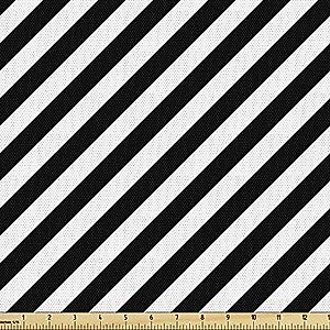 Lunarable Striped Fabric by The Yard, Diagonal Stripes Monochrome Pattern Abstract Geometric Elements Retro Inspirations, Decorative Fabric for Upholstery and Home Accents, 1 Yard, Black and White