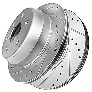 WEIZE Rear Truck & Tow Brake Rotors Kit, Carbon Fiber Ceramic Brake Pads and Drilled/Slotted Brake Discs, Fit for Chevy Silverado GMC 1999-2006