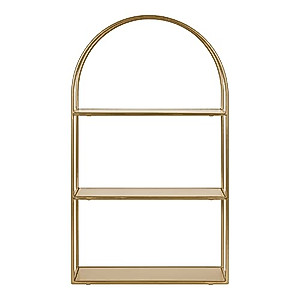 Kate and Laurel Monroe Modern Arched Wall Shelf, 18 x 31, Gold, Decorative 3 Tier Floating Wall Shelves with Glamorous Finish and Robust Storage Capacity