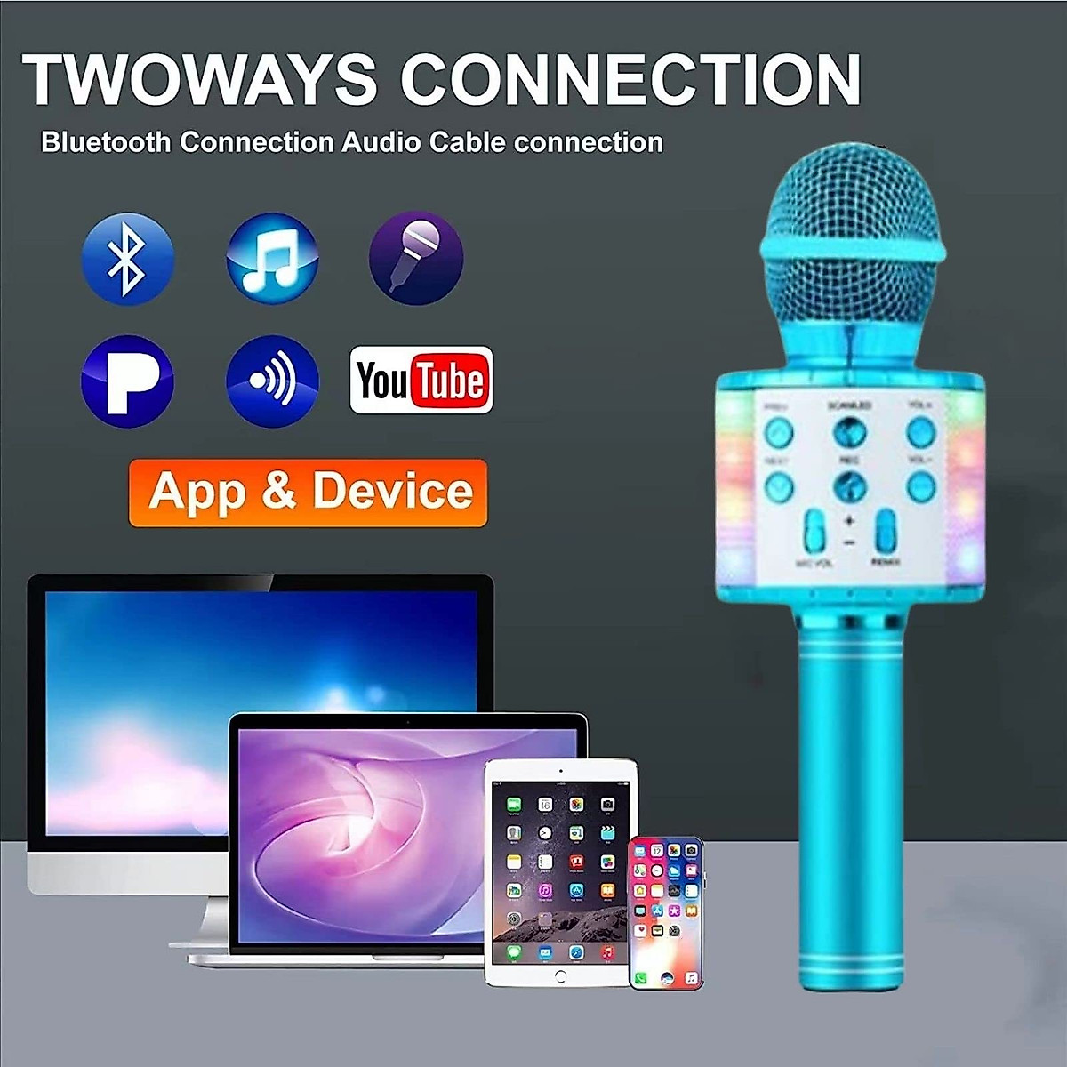 Voice Changing Karaoke Microphone for Kids Singing,5 in 1 Wireless Bluetooth Microphone with LED Lights Karaoke Machine Portable Mic Speaker Player Recorder for Home Party Birthday Gift