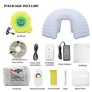 SAYOK Portable Inflatable Igloo Dome Tent with Air Blower(White, Two Doors, 16.4ft) Inflatable Event Tent Structure Night Club Party Tent Event Room for Wedding Promotion Trade Show