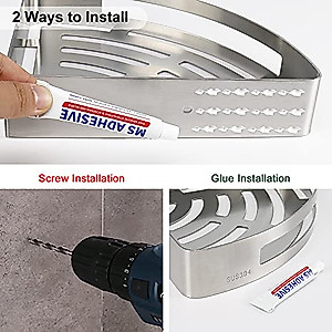 NearMoon Bathroom Corner Shelf Shower Caddy 2 Pack, No Drill, 304 Stainless Steel, with Two Hooks (Brushed Nickel)