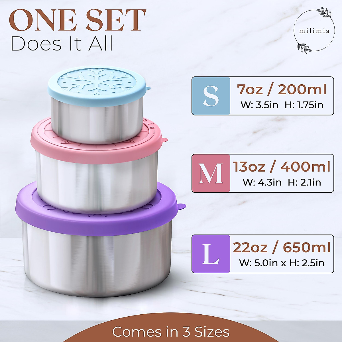 Stainless Steel Containers with Lids Set of 3 Food Grade Stainless Steel Food Containers with Silicone Lids