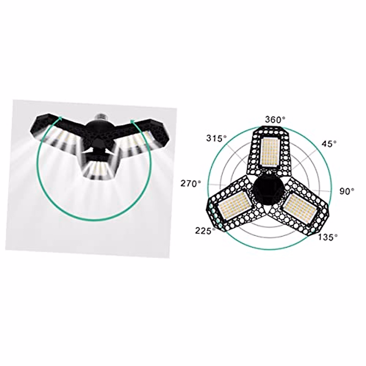 BUTIFULSIC Workshop Folding Light Outdoor Flood Lights Outdoor Motion Lights High Bay Lights Outdoor Security Lights LED Garage Ceiling Lights Work Lights Garage Light Deformation Lamp Black