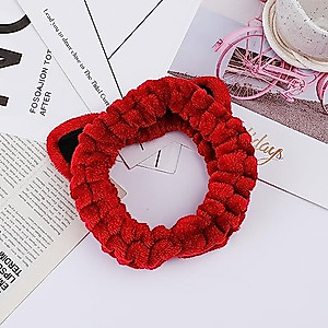 Hofar Cat Face Wash Headband Hairband with Cat Ears Coral Fleece Cartoon Cute Creative Hair Accessories