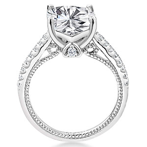 925 Sterling Silver Forever Classic Moissanite from Charles & Colvard and Created Sapphire Engagement Ring For Women (5.27 Cttw, Cushion 10MM, Available 5,6,7,8,9) (Size 7)
