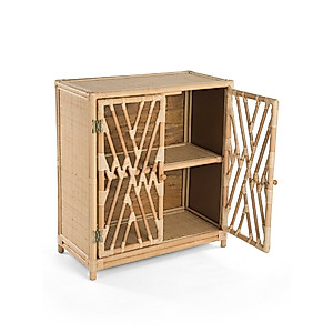 KOUBOO Rattan Chippendale Storage Cabinet with 2 Doors, Natural Color