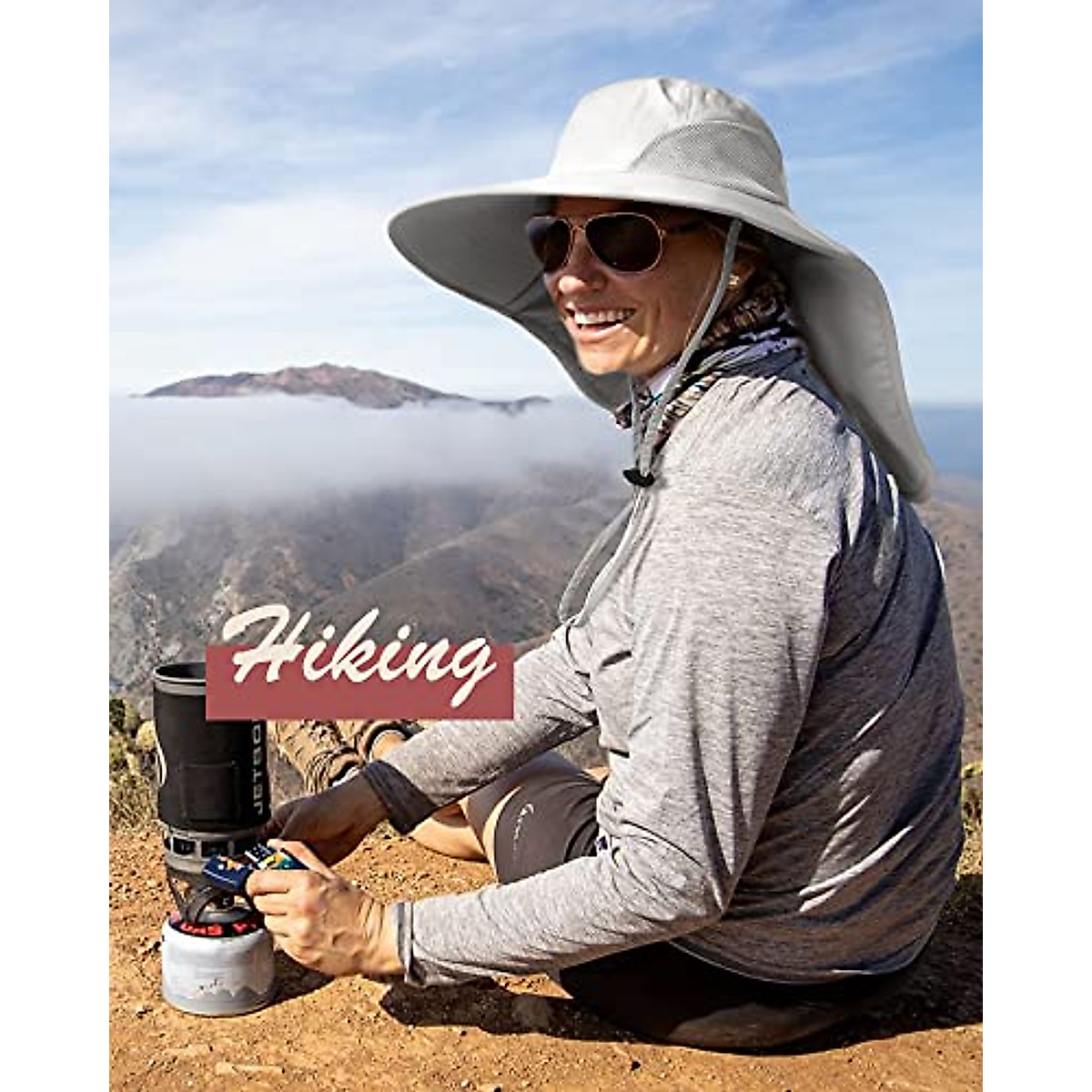 Camptrace Wide Brim UPF 50+ UV Protection Sun Hats Hiking Fishing Gardening Hats with Large Neck Flap for Womens Mens Nylon, Light Grey