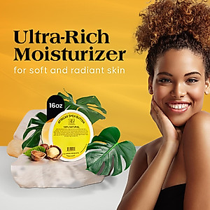 RA Cosmetic's 100% Natural Unrefined Yellow Shea Butter – Pure African Luxury for Skin & Hair - Sourced from Ghana - 16oz Jar