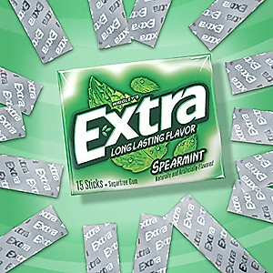 EXTRA Spearmint Sugarfree Chewing Gum, 15 Pieces (Pack of 10)