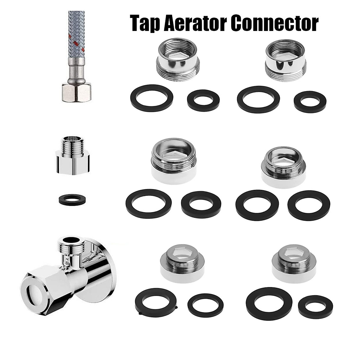 Rotate Swivel Faucet Aerator Connector Metal Outside Inside Thread Water Saving Adaptor Kitchen Faucet 16/18/20/22/24/28/mm to 22mm with Gasket for Bathroom Or Kitchen (C