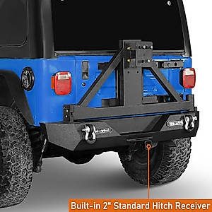 Hooke Road Wrangler TJ Rear Bumper with Tire Carrier + Front Bumpers Combo Compatible with Jeep Wrangler TJ 1997-2006