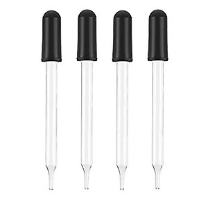 4 Inch Straight Tip Glass Dropper (1ml), with Black Suction Bulb, Medicine Eye Droppers for Essential Oils, Science Laboratory Medicine Art Liquid Plant Nutrients (4 Pack)