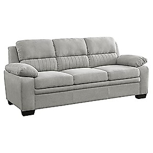 Pemberly Row Plush Channel Tufted Sofa with Pillow Top Arms, Textured Fabric Upholstered 3 Seater Couch for Living Room Home Office, Light Gray