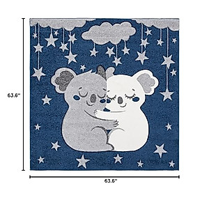 SAFAVIEH Carousel Kids Collection 5'3" Square Navy/Grey CRK195N Koala Hug Non-Shedding Nursery Playroom Area Rug