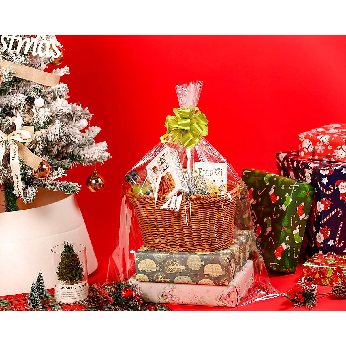 NPLUX 5 Pack Cellophane Gift Bags Large Treat Bags Clear Plastic Gift Bags Cellophane Wrap for Gift Baskets (30×40IN)