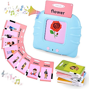 Preschool Audible Talking Flash Cards Electronic Early Education Machine with 112pcs Cards Double-Side Sight Words Learning Resource Interactive Toys Flashcard Toddlers Age 1-6 Years Gift Box (Blue)