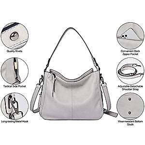 FOXLOVER Leather Hobo Bags for Women Large Crossbody Shoulder Purse Ladies Tote Handbag (Beige)
