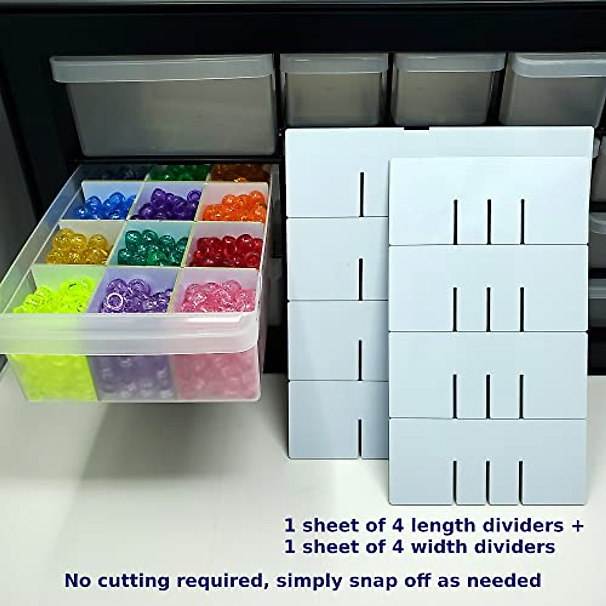 Bin Better - IRIS USA Compatible Configurable Large Drawer Dividers for Plastic Storage Craft Cabinets (4X Length + 4X Width Pieces)