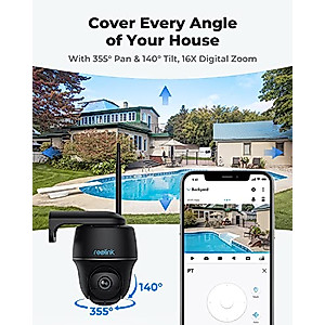 REOLINK 2K Security Camera System Wireless Outdoor, Pan Tilt Battery Solar Cam with 2.4/5GHz Dual-Band WiFi, Smart Detection, Time Lapse, 2-Way Talk, No Hub Needed, Argus PT with Solar Panel (Black)