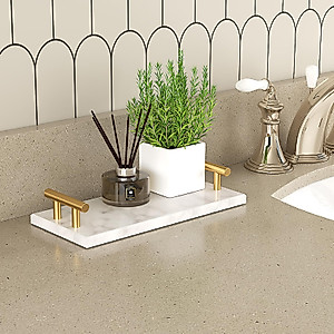 XZHXFX Guest Towel Holder Tray for Bathroom,Marble Tray with Handles -Napkin Holder for Bathroom & Kitchen - Bathroom Tray -Toilet Paper Organizer,Tray for Living Room & Cosmetic(Gold,Small)