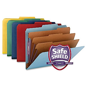 Smead Pressboard Classification File Folder with SafeSHIELD Fasteners, 3 Dividers, 3" Expansion, Legal Size, Bright Red, 10 per Box (19095)