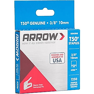 Arrow 506 Heavy Duty T50 3/8-Inch Leg Length, 3/8-Inch Crown, Staples for Upholstery, Construction, Furniture, Crafts, 1250-Pack