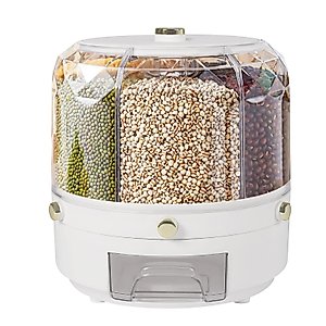 Opulentia Rice Dispenser Dry Grain Food Storage Container Tank 6-Grid Rotating for Kitchen 6 in1 Grain Storage Tank Rotating Rice Bean Oatmeal Food Dispenser Container (Style two)
