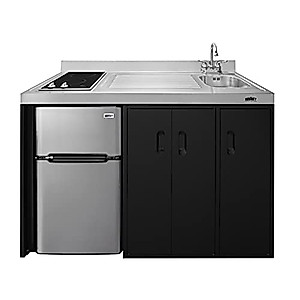 Summit Appliance CK54SINKR 54" Wide All-In-One Kitchenette, Stainless Steel Sink and Faucet, 2-door Refrigerator-freezer, 2-burner Smooth-top Cooktop, Indicator Lights, Storage Compartments