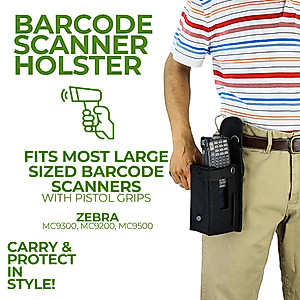 e-Holster Barcode Scanner Holster (Large), Ballistic Nylon Carrying Case Pouch for Pistol-Grip Mobile Computers, with Belt Clip, Belt Loop, Shoulder Strap, for Zebra MC9300, MC9200, MC9500